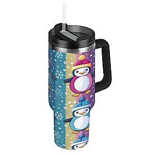 FRCSDIY Cartoon Penguin Insulated Tumbler with Handle and Straw Lid,30oz Leakproof Stainless Steel Cup BPA-Free Water Bottle