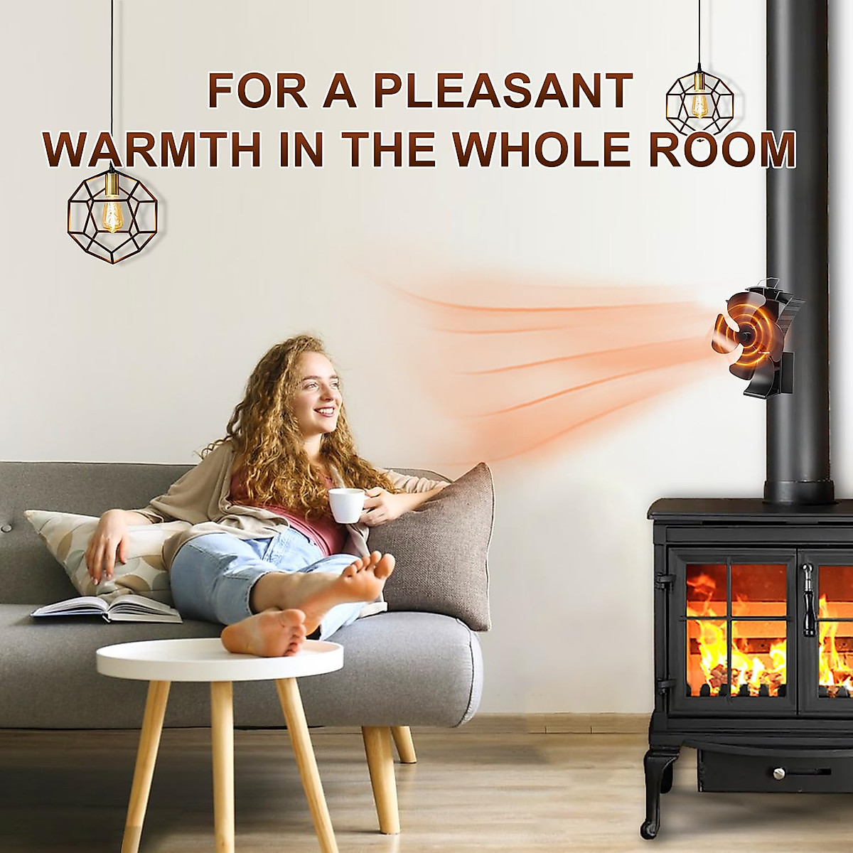 VODA 3-in-1 Stove Fan with Magnet, Heat Powered Fan with Adjustable Band- 4 Blades Woodburner Fan for Wood Stove/Fireplace/Stove Pipe, Wood Burning Stove Top Fire Fan
