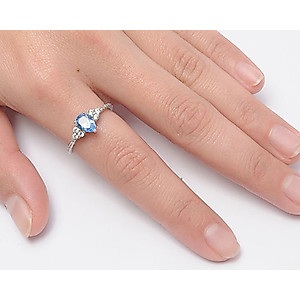 Pear Solitaire Simulated Aquamarine Polished Ring .925 Sterling Silver Band Size 8