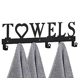 WeeksEight Metal Towel Holder Towel Rack, Wall Mount Towel Hanger Hooks for Bathroom Kitchen Bedroom Hanging Towels Bathrobe Robe (6 Hooks Black)