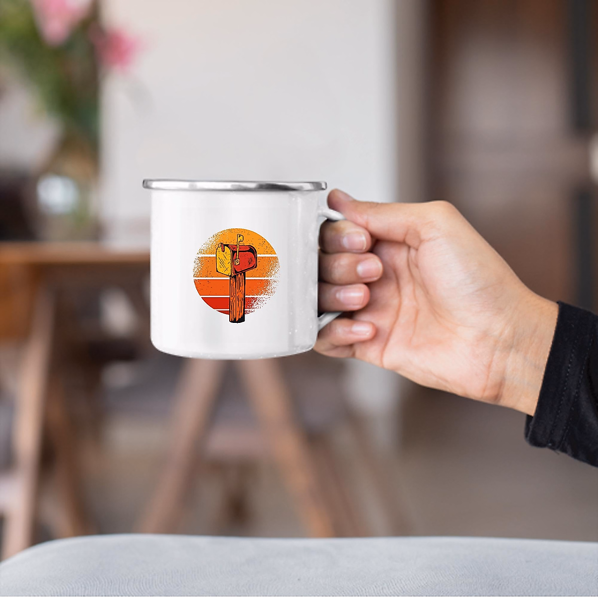 Vintage Mailbox Gift for Lovers Unique Gift Idea for Friends Family 12oz Enamel Silver Mug