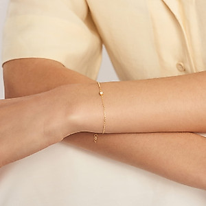 GELIN 14k Solid Gold Diamond Solitaire Round Cut Adjustable Bracelet for Women