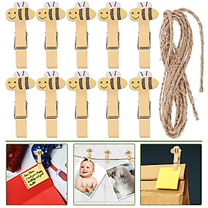 ABOOFAN 30Pcs Mini Clothespins with String Wooden Clothes Pins with Bee Photo Clips for Hanging Clip Photos, Clothes, Crafts, Arts Outdoor and Indoor