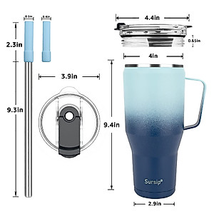 Sursip 40 oz Insulated Tumbler with Screw Lid - Stainless Steel Vacuum Cup with Straw and Handle, Keeps Drinks Cold up to 24 Hours - Sweat/Leak Proof, Dishwasher Safe, Fits Car Cup Holder (Waves)