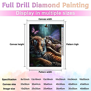 CoHraeu 5D Angel and Tiger Diamond Painting Kits for Adults Animals and Beauties Diamond Art Kits for Adults Diamond Art Kits Gem Art Wall Home Decor Oil 12x16 inch