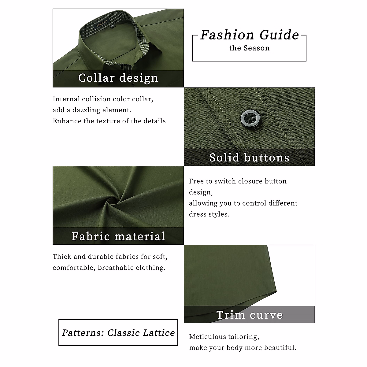 HISDERN Green Dress Shirts for Men Regular Fit Business Casual Button Down Shirts Olive Green Short Sleeve Mens Shirts Fashion Contrast Striped Collared Shirt