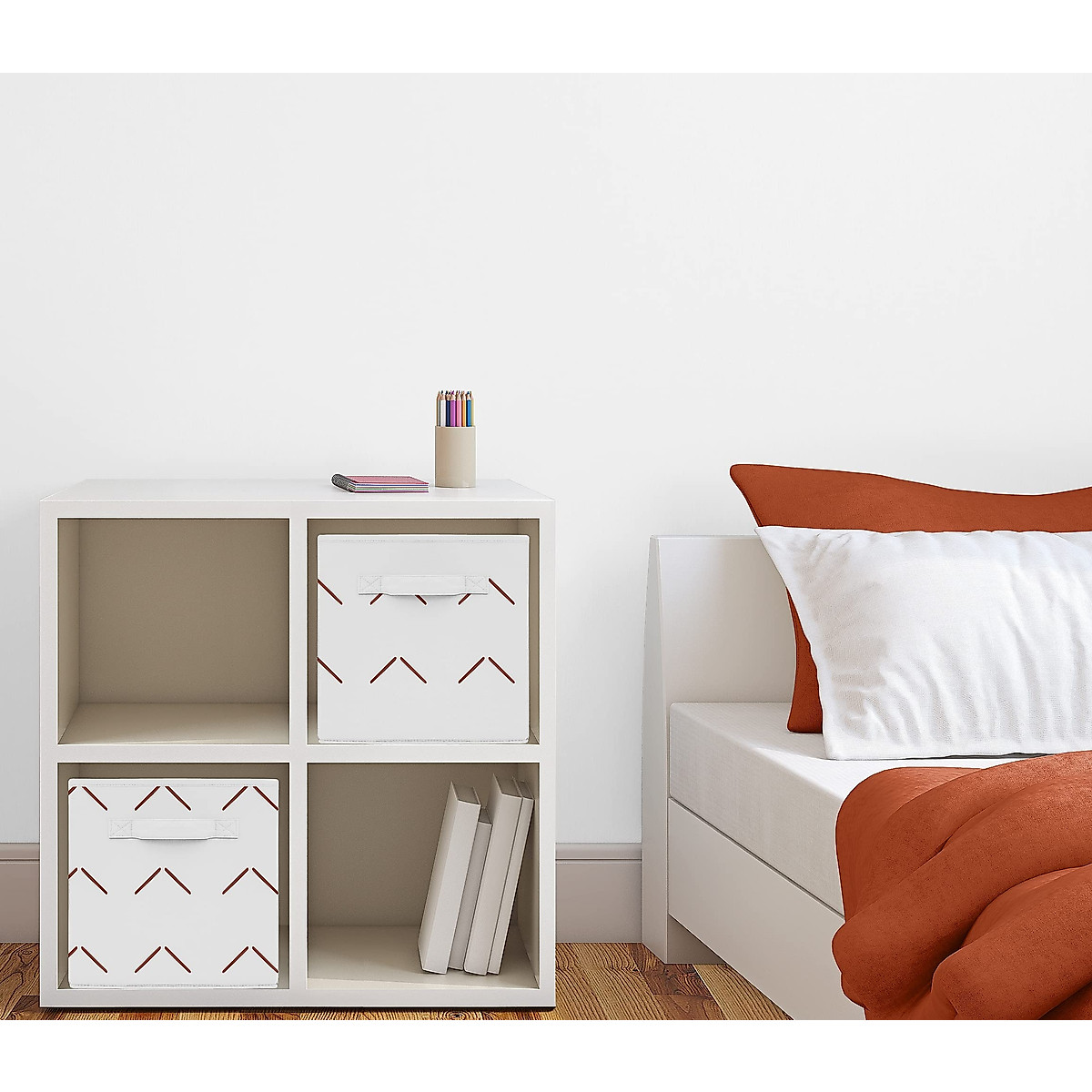 Sweet Jojo Designs Orange Arrow Foldable Fabric Storage Cube Bins Boxes Organizer Toys Kids Baby Childrens - Set of 2 - Rust White Chevron Geometric Herringbone Mod Dino Modern Dinosaur Boho Dinosaurs