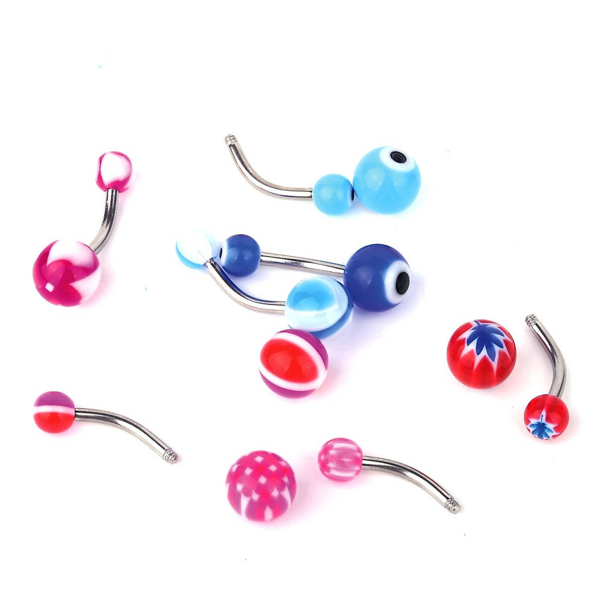 BodyJ4You 100PC Belly Button Rings Banana Barbells 14G Surgical Steel Bar Mix Color Body Jewelry