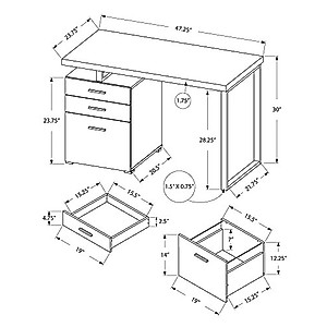 Monarch Specialties Left or Right Facing 47-Inch Modern Home Office Computer Study Writing Desk with Filing Drawer, 48"L, Grey & Silver