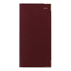 Letts of London Classic Weekly/Monthly Planner, 12 Months, January to December, 2024, Gold Corners, Vertical, Slim Size, 6.625" x 3.25", Burgundy (C32SUBY-24)