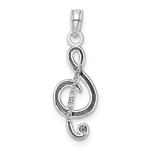 IceCarats 14K White Gold Treble Clef Music Note Necklace Charm Pendant 25mm x 8.13mm Only