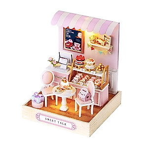 TuKIIE DIY Miniature Dollhouse Kit with Furniture, 1:24 Scale Creative Room Mini Wooden Doll House Plus Dust Proof for Kids Teens Adults(Sweet Talk)