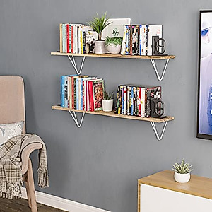 Wallniture Colmar Long Floating Shelves for Wall Storage, Bathroom Shelves for Over Toilet Storage, Living Room Bookshelf, Wood Wall Shelves for Bedroom, Kitchen Pantry, Laundry Room, Set of 2