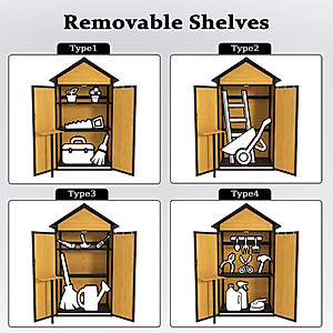 Outdoor Storage Cabinet Weatherproof Wood Storage Shed with Waterproof Roof Lockable Doors Removable Shelves Foldable Table Hooks 69 Inches Garden Tool Shed for Yard and Patio