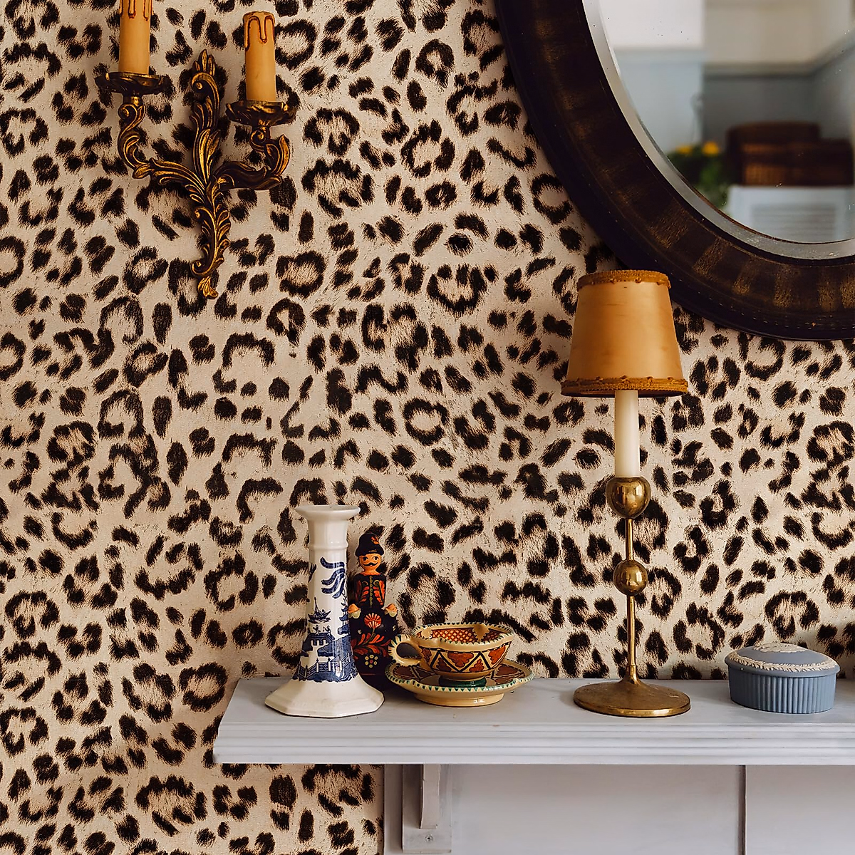 HueBurst Leopard Peel and Stick Wallpaper Leopard Contact Paper Self Adhesive Brown Wallpaper Removable Waterproof Contact Paper Art DIY Wallpaper for Bedroom Living Room 17.3"x118"(14.4sq.ft.)