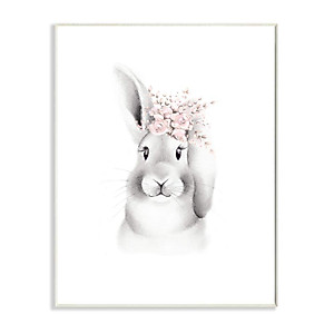 The Kids Room by Stupell Sketched Fluffy Bunny Flowers Oversized Wall Plaque Art, 12.5 x 0.5 x 18.5, Proudly Made in USA