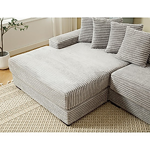 WILLIAMSPACE 111" Sectional Sofa Couch for Living Room, Modern Upholstered L-Shape Sofa 3 Seater Couch with Chaise & Pillows, Contemporary Corner Sofa for Apartment, Corduroy (Left-Facing,Gray)