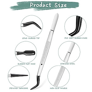 Honoson 3 Pieces Tweezers with Rubber Tips PVC Coated Set Rubber Straight Flat Tip Long Bent Tweezers for Crafts Stamps Beads Jewelry Tools(Black)