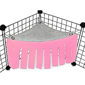 EastVita Tassel Hammock Corner Pet Shelter Tent Nest Corner Hidden Habitat Tent Peekaboo Toys Cage Accessories for Guinea Pigs Ferrets Chinchillas Rats Bunny and Other Small Animals Light Pink