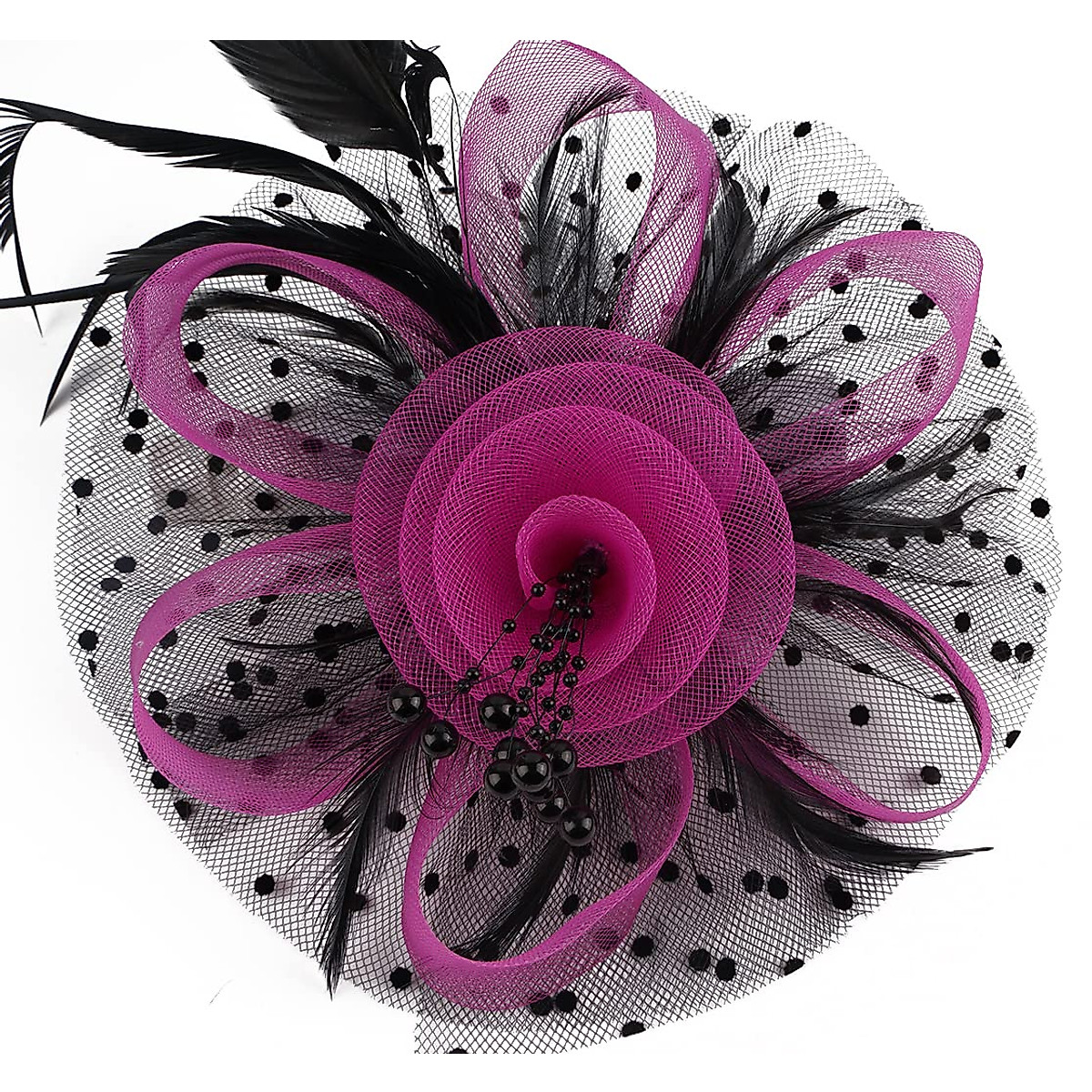 Fascinators for Women Tea Party Headband Kentucky Derby Wedding Cocktail Flower Mesh Feathers Hair Clip (Rose &Black)