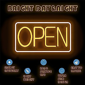 LED Open Sign for Business, FOOPPLY LED Neon Signs for Shop Windows and Doors of Shop, Bar, Restaurant, LED Letters with Open/Closed Sign and Business Hours Signs (Warm Horizontal Open)