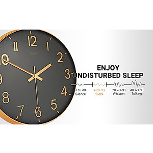 Whiteleopards Black 12 inch Wall Clocks Battery Operated Silent Non Ticking Modern Wall Clock for Living Room Bedroom Kitchen Office Classroom Decor, Black and White