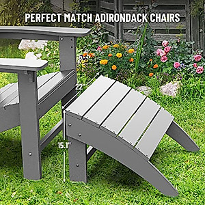 OTSUN Adirondack Ottoman for Adirondack Chair, Footrest for Lounge Chair, Premium HDPE All Weather Resistant for Outdoor, Porch, Yard, Garden, 23.6" L x 21.7" W x 15.3" H, Grey