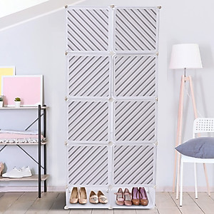 DYRABREST Simple Portable Wardrobe Closets Bedroom Armoire, White Modern Closet 8 Cube Shelf, Storage Organzier Clothes, Fashion Armoire Cabinet, Bedroom Armoires