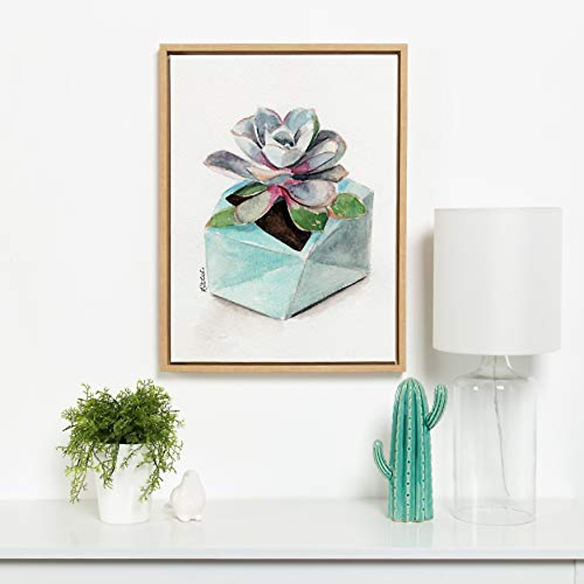 Kate and Laurel Sylvie Watercolor Succulent 3 Framed Canvas Wall Art by Jennifer Redstreake Geary, 18x24 Natural