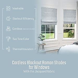 Everyday Celebration Roman Shades for Windows, Washable Cordless 100% Blackout Roman Window Shades Pull Down Window Treatment, Blackout Blinds & Shades with Woven Fabric, 35" W X 64" H, (Light Stone)