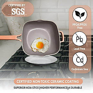 Nonstick Ceramic Saute Pan with Steamer, Non Toxic Deep Frying Pan with Spatula, PFOA,PFOS,Lead & Cadmium Free,Dishwasher Safe,4 Qt,11-inch, Terracotta,All in One Pan,ceramic pan saute pan with lid