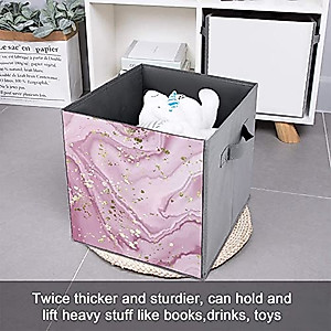 DamTma Rose Glitter Marbling Pattern Collapsible Storage Bins Fabric Storage Cubes with Handles Basket Storage Organizer for Shelves Closet Bedroom Living Room 10.6 in