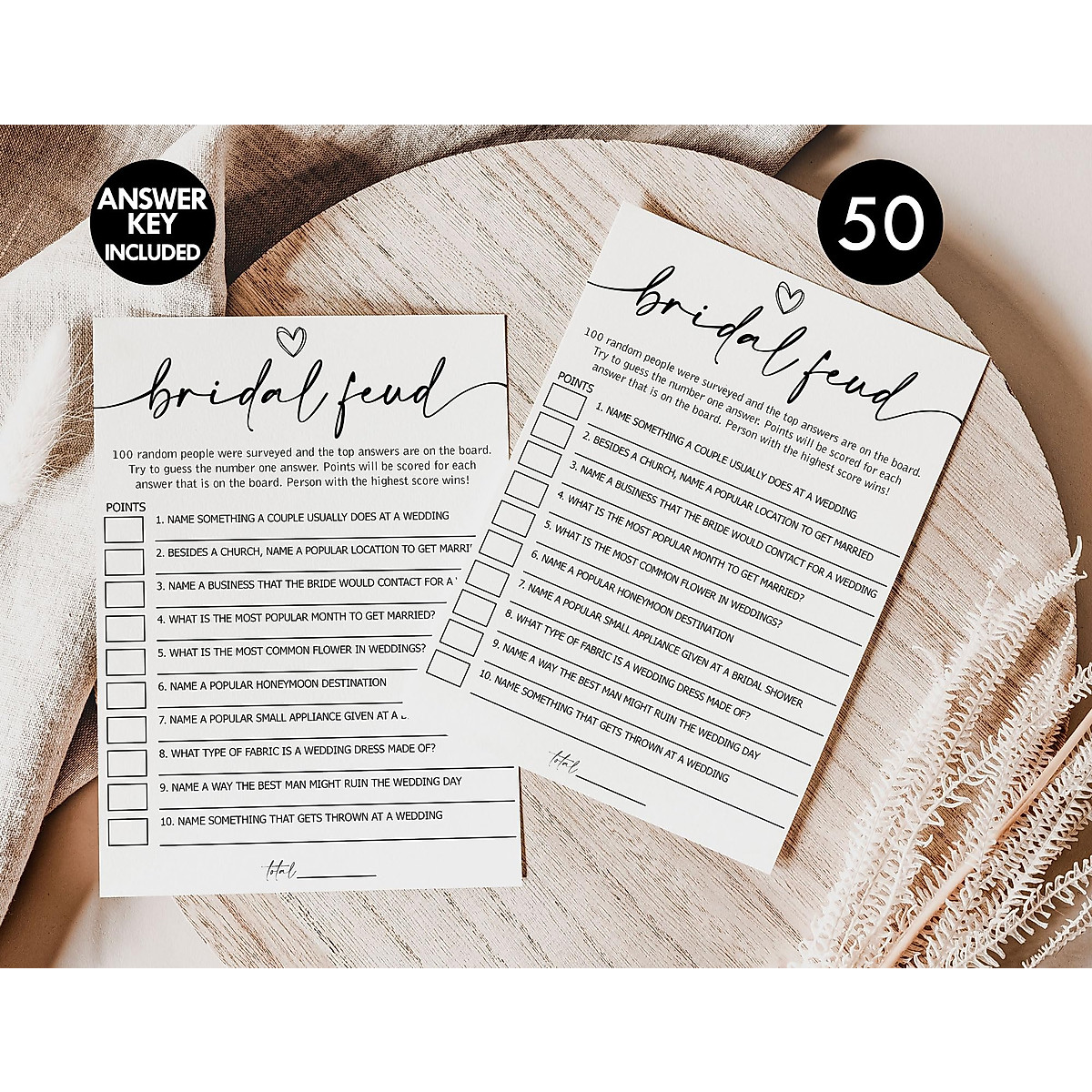 All Ewired Up 50 Bridal Family Feud (50-Cards) Fun Wedding Shower Decorations Engagement Party Rehearsal Dinner Game Activity, Minimalist Script