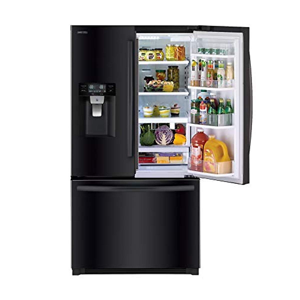 Winia WRFS26DBCE French Door Bottom Mount Refrigerator, 26 Cu Ft, Black