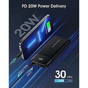 POWERADD PRO Portable Charger, USB C 10000mAh Power Bank LED Display PD 20W Fast Charging External Battery Pack Compatible with iPhone 14 13 12 11 Samsung S21 S20 Google LG iPad, etc. - Black