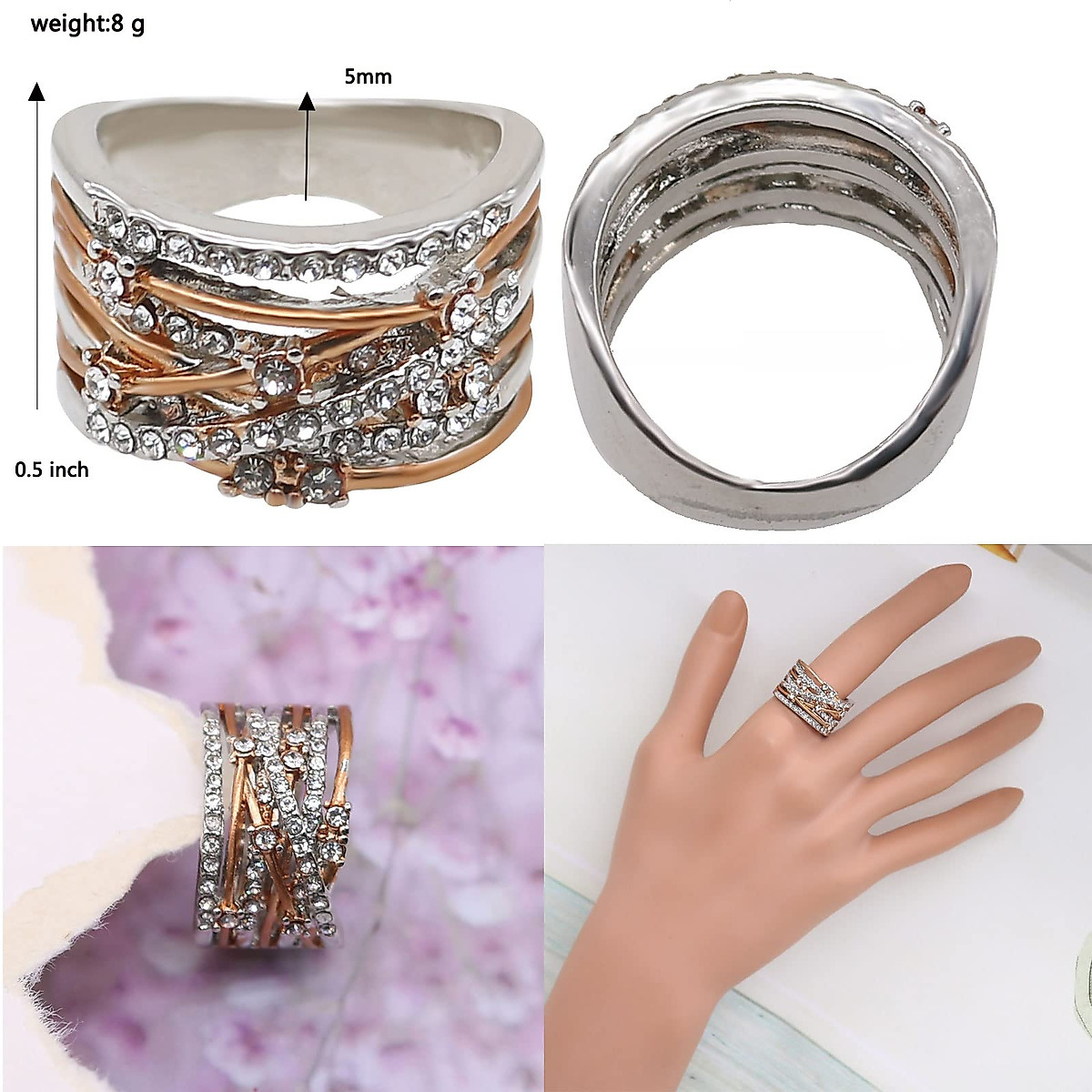 HSQYJ Retro Oval Yellow Amber Ring Elegant Vintage Crystal Wedding Cocktail Statement Rings Uniquely Stylish Fashion Creative Engagement Jewelry for Women