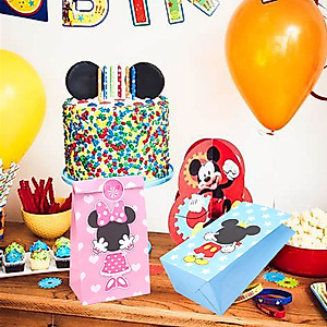 HOWAF 12 Packs Mickey Party Bags with Stickers, Mickey Gift Paper Bags, Mickey Candy Treats Bags for Kids Birthday Party Decoration Mickey Theme Party Favor Supplies Goodie Bags