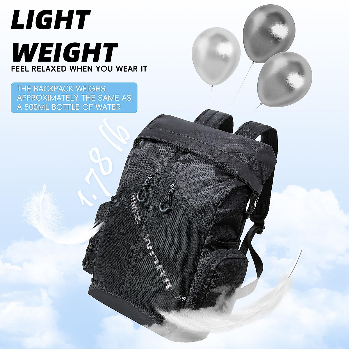 HIMZ WARRIOR Casual Laptop Backpack Lightweight Water Resistant Roll Top Bag 17 inch Computer Back Pack Travel Hiking (Black)…