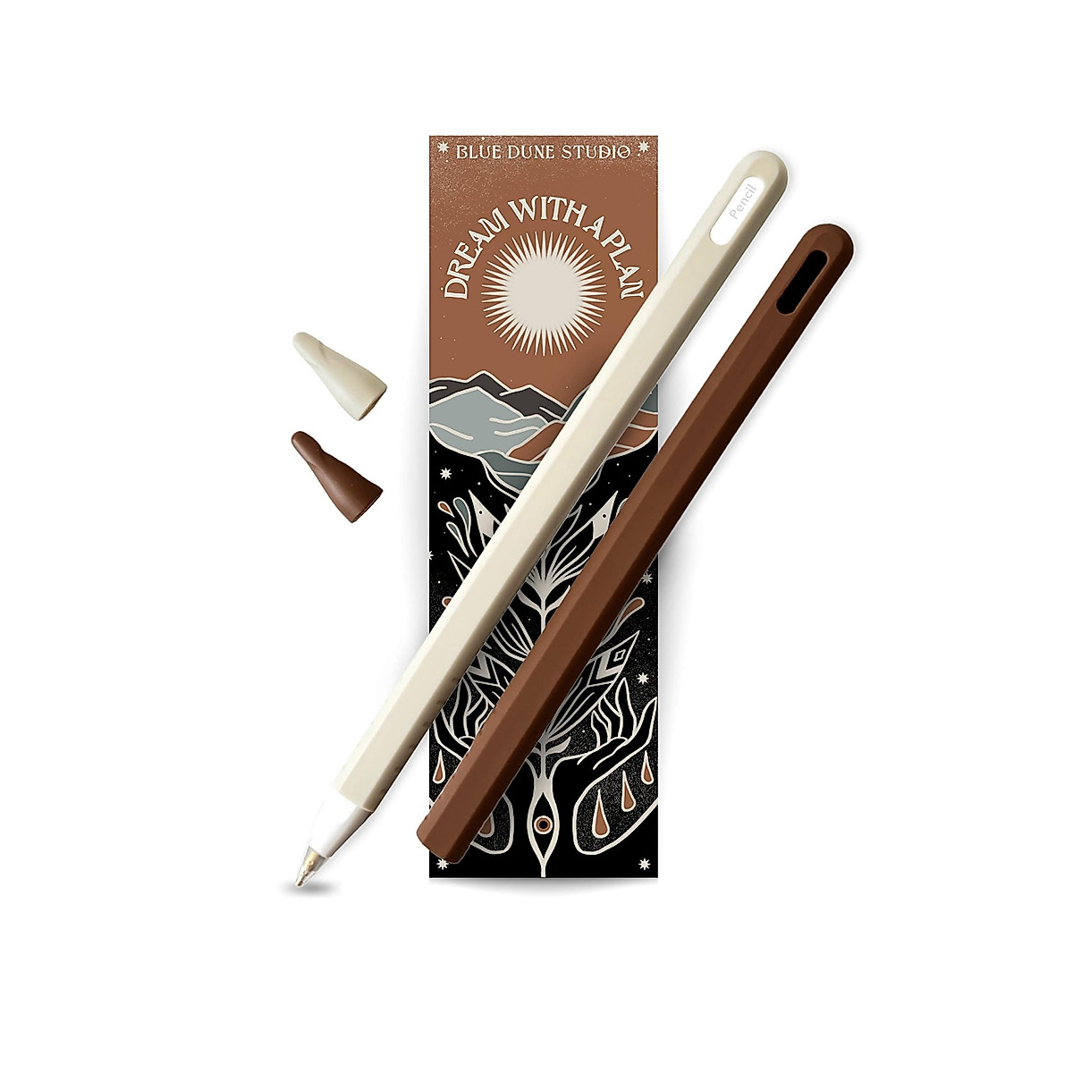 Blue Dune Studio Apple Pencil 2nd Generation Protective Sleeve Cover Grip, Apple Pencil Case, Compatible with Magnetic Charging and Double Tap, Boho Neutral Colors (Brown/Beige 2-Pack)