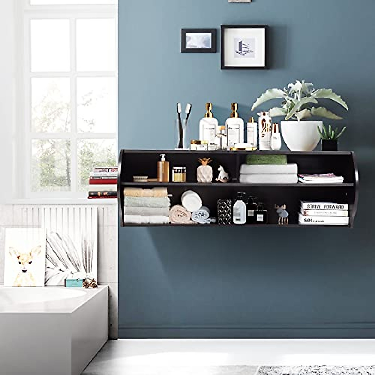 Tangkula Wall Mounted Media Console, Floating TV Stand Cabinet, 2 Tier Modern Wall Mount TV Component Shelf for Home Living Room Office, Wall Mounted Audio/Video Shelf (Coffee)