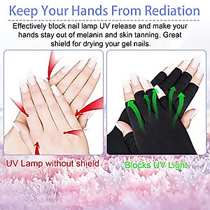 ANCIRS 2 Pairs UV Gloves for Gel Nail Lamp, Anti UV Fingerless Gloves for Nail Art DIY Accessories, Gel Manicure UV Shield Gloves for Hand Skin Care Protection-Black
