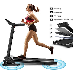 SPORFIT Foldable Treadmill with Incline, Portable Treadmills w/ 3 Adjustable Manual Incline, Heart Rate Sensor&LCD Display, Electric Treadmill, Running Machine for Home&Office, Black