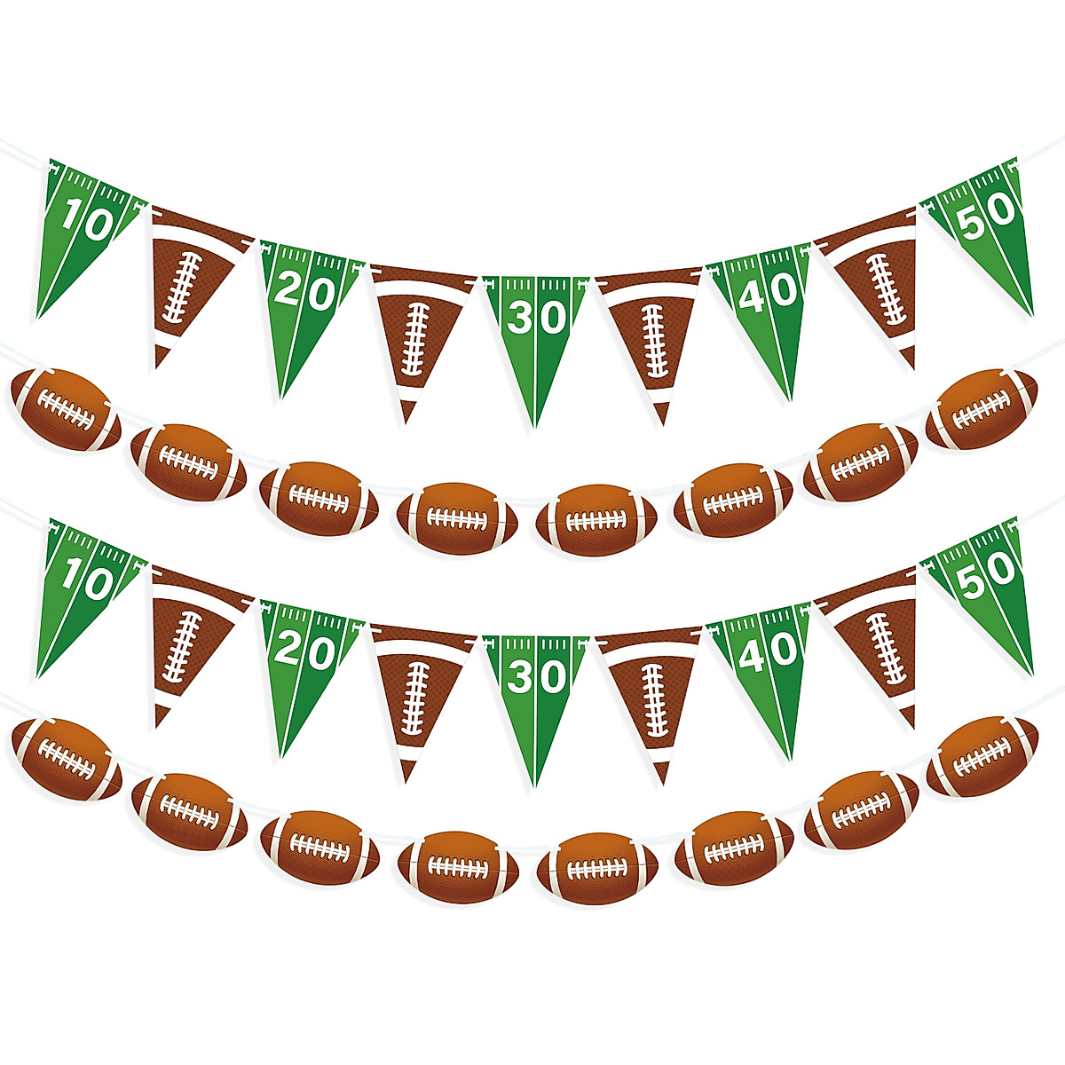 VILIFEVER 4 Pieces Football Party Decorations, Football Paper Banner with Football Triangle Flags Banner for Sports Theme Birthday Party Decorations Game Day Tailgate Party Supplies