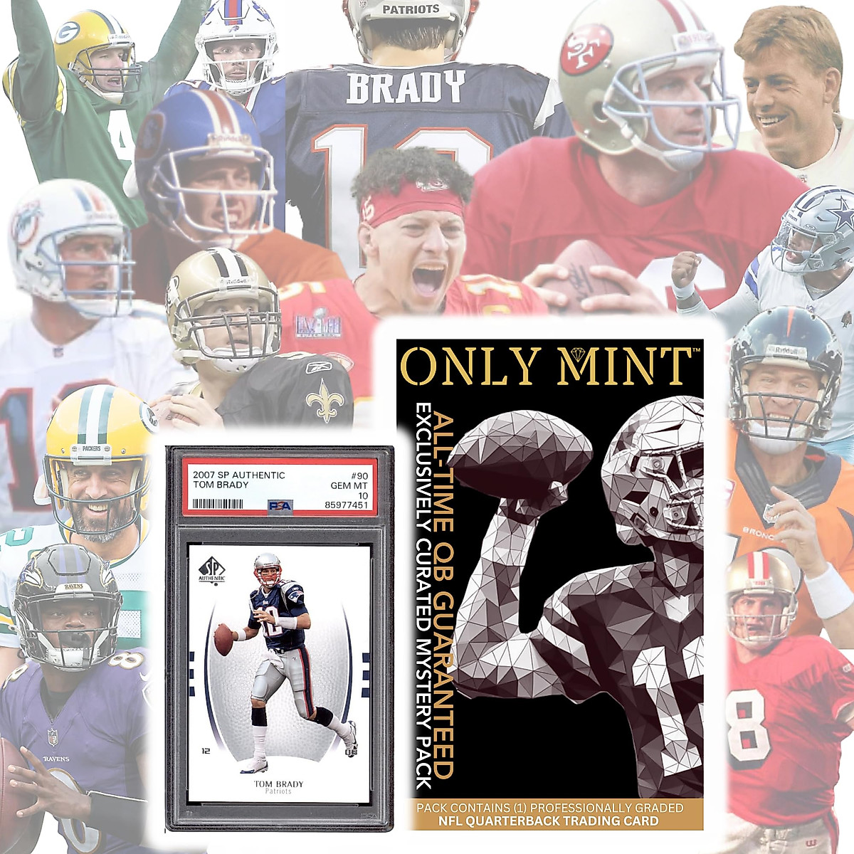 ONLY MINT Ultimate Quarterback Guaranteed NFL Card All-Time Legend or Superstar Graded 8-10 Mint Football Card | Top QB in Each Mystery Pack | Grades by PSA BGS SGC CGC | Blind Bag Contains 1 NFL Card