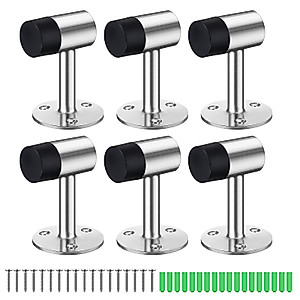 6 Pack Heavy Duty Floor Stopper for Door 3 Inch Stainless Steel Door Stoppers with Rubber Head Door Stops for Bottom of Door Brushed Gate Stopper Protector for Wall Floor Home Office School Supplies