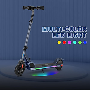 Caroma Electric Scooter for Kids Ages 8-12, 150W Foldable Kids Electric Scooter, Max 7 Miles & 10 Mph, LED Display, Colorful Lights, Adjustable Height, Lightweight Electric Scooter for Kids Teens