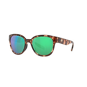 Costa Del Mar Womens Salina Rectangular Sunglasses, Coral Tortoise/Polarized Green Mirrored 580G, 53 mm