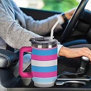 Transgender LGBT Flag 40 Oz Tumbler Insulated Stainless Steel Water Bottle Travel Mug Car Cup with Handle And Straw