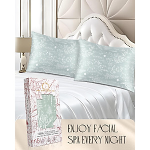 Miss Adola 2 Pack Mulberry Silk Pillow Case for Hair and Skin 19 Momme Standard 26"x20" Floral Plants Sage Green Silk Pillowcase Soft Smooth Silk Pillowcase Sleeping for Moms, Women