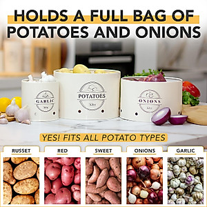 Kito LIVING Canister Sets For Kitchen Counter, 3 Piece Garlic Potato Onion Keeper Kitchen Canisters for Pantry Organization and Storage Bins with Wooden Bamboo Lids, Kitchen Organization (Cream)